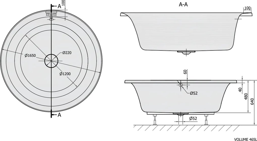 Polysan Oblo 165x48 cm vana kulatá s konstrukcí 72840