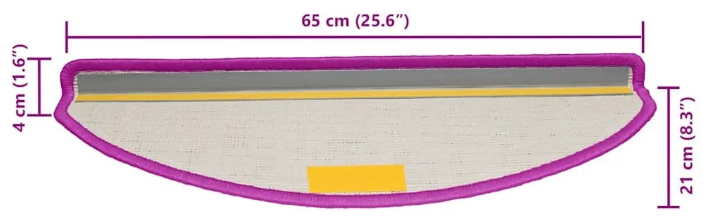 vidaXL Marketos Schodové rohože 15 ks 65 x 21 x 4 cm fialové půlkulaté velké