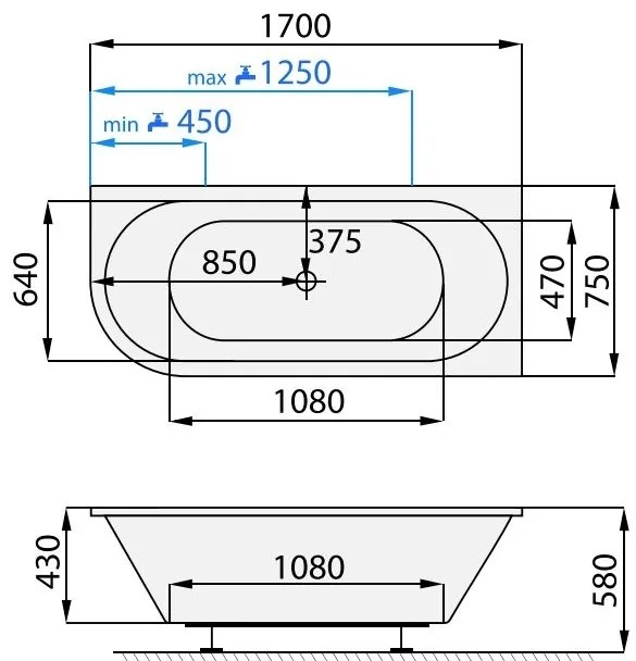 Santech GEMINI 170 x 75 cm SAGEM170P vana akrylátová pravá