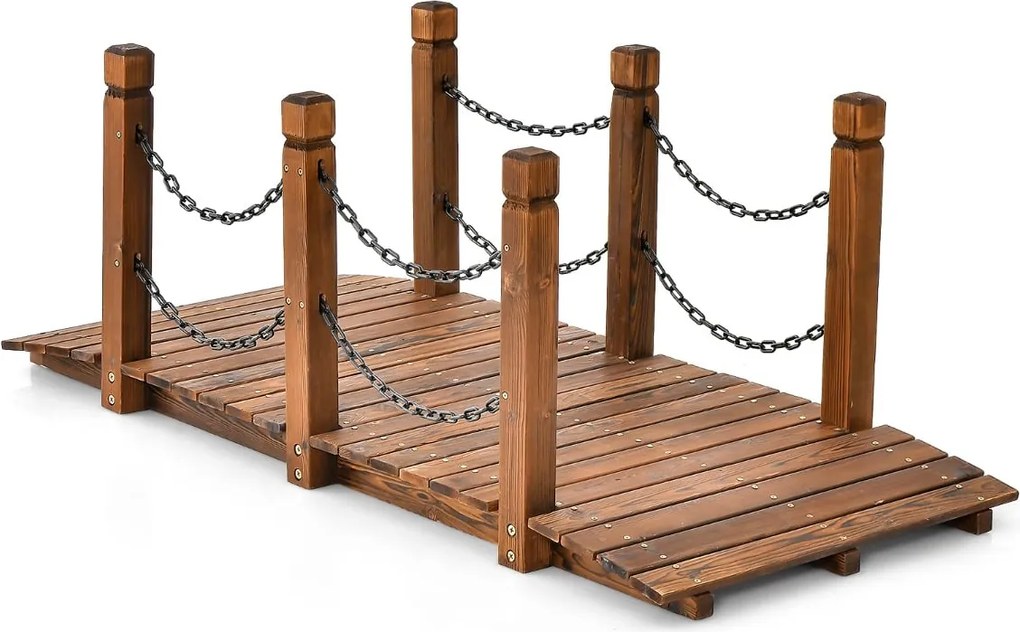 Costway Dřevěný most se zábradlím, zahradní most, nosnost do 120 kg, jezírkový