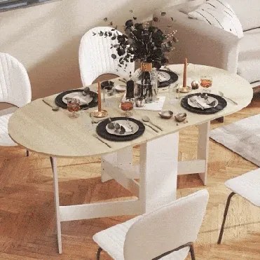 HOMCOM skládací kuchyňský stůl s vyklápěcími deskami, skládací oválný kuchyňský stůl, moderní styl 163 x 80 x 75 cm, přírodní