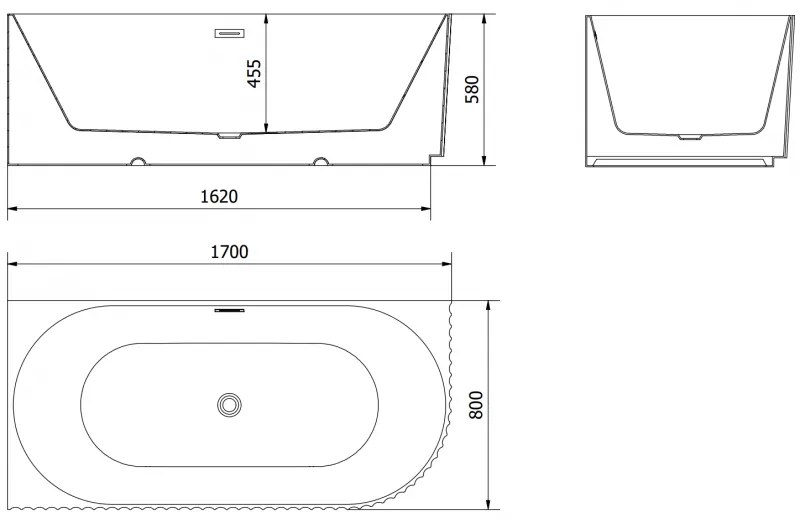 Mexen Gia, volně stojící rohová vana, drážkovaná, levá, 170 x 80 cm, bílá matná, růžové zlato, 52701708001L-60