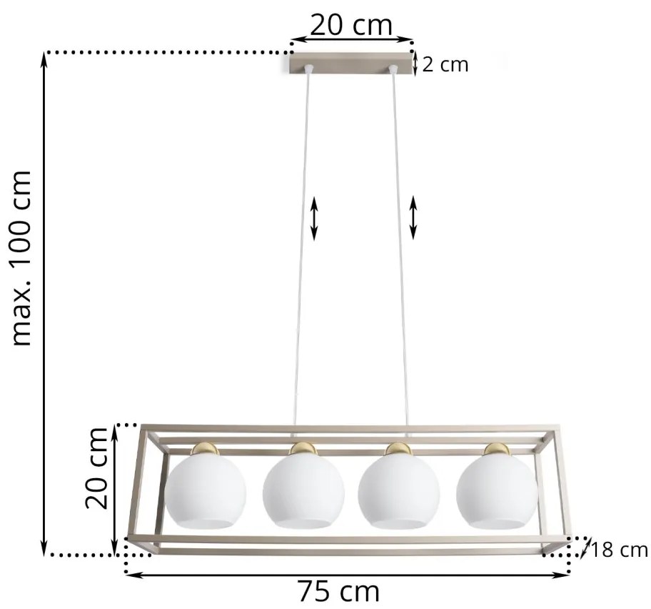 Závěsné svítidlo Eliza Cage, 4x bílé skleněné stínítko v kovovém rámu
