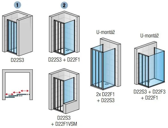 Ronal (Sanswiss) Ronal, DIVERA třídílné posuvné dveře D22S3 Šířka: 120 cm, Sklo: 87 Screen