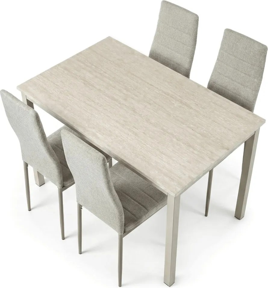 Jídelní set s 4 židlemi, 110x70x75cm travertin, ASE-1039 CRM2