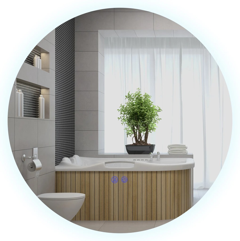 kleankin koupelnové zrcadlo, LED, měnící barvy, proti mlhám, dotykový spínač, IP44, Ø 60 cm, bílá