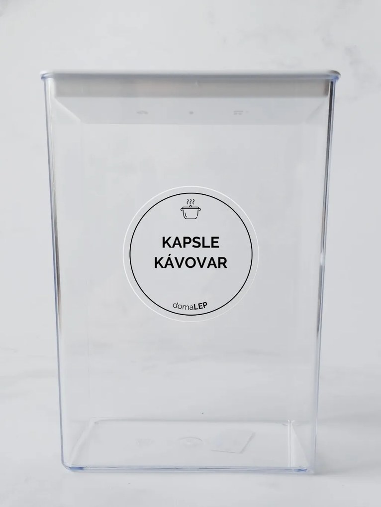 KAPSLE KÁVOVAR – průhledná samolepka na dózu, tučné písmo, 5 cm | DomaLEP