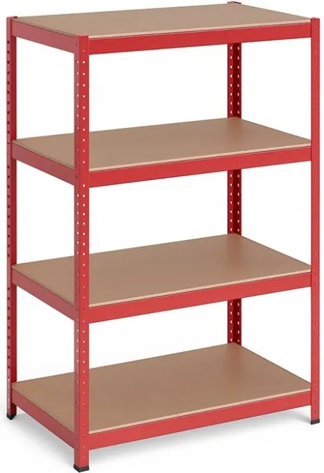 Regál 150x70x30 cm lakovaný 4-policový, nosnost 700 kg - červený - 2ks