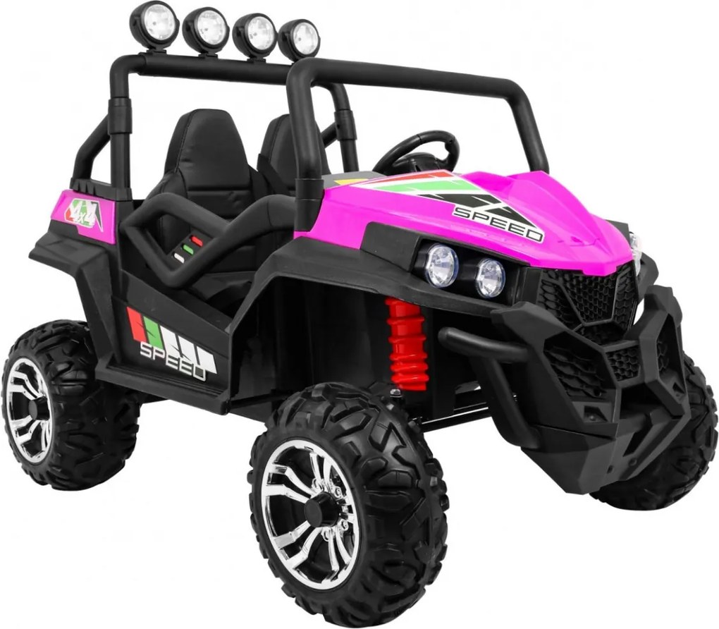 Ramiz Terénní bugina pro děti růžová + pohon 4x4 + dálkové ovládání + nosič zavazadel + rádio MP3 + LED
