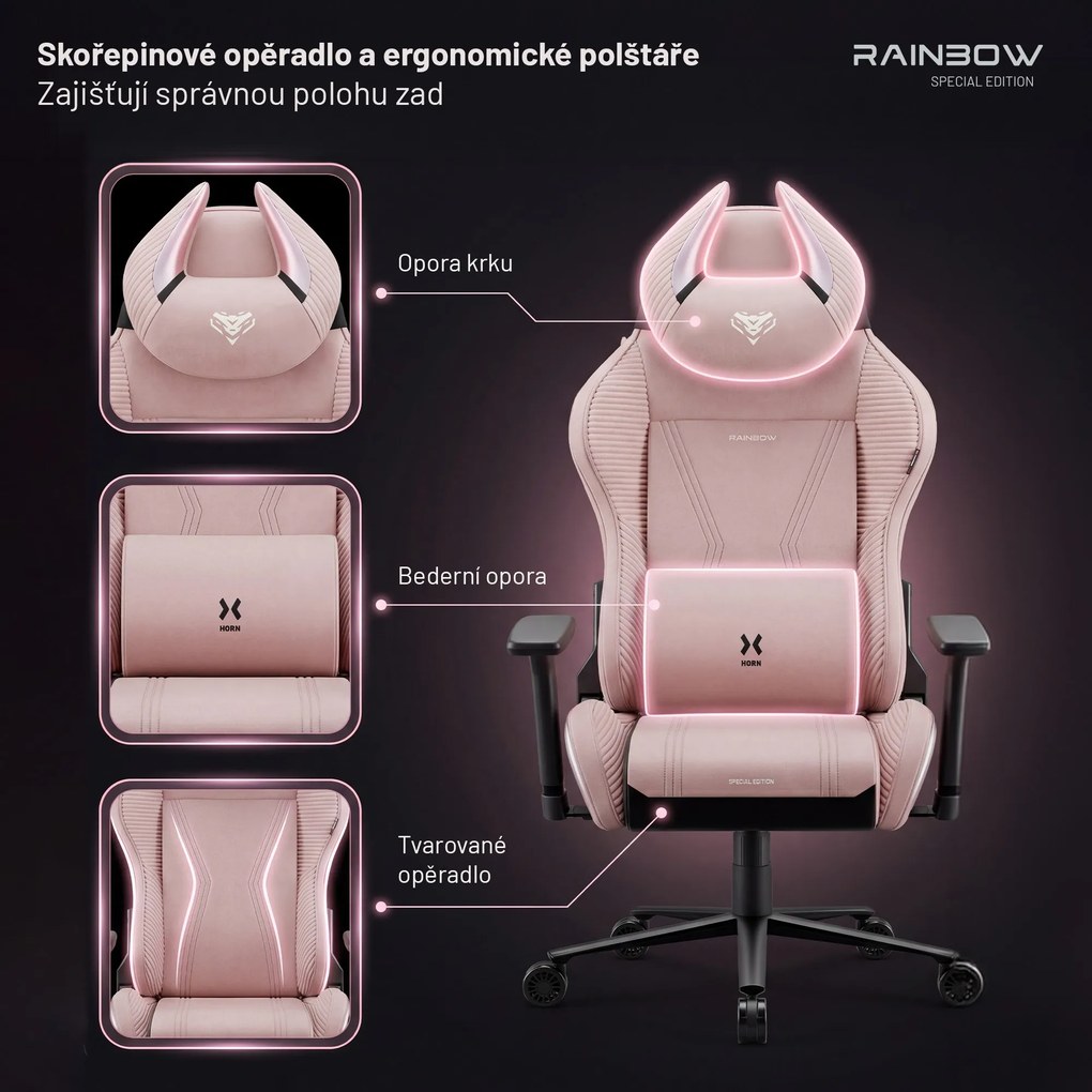Herní křeslo z látky růžové Normal Size: Diablo X-Horn 2.0 Rainbow Pink