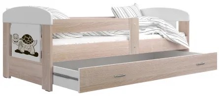 Dětská postel FILIP včetně úložného prostoru (Dub sonoma), Želva