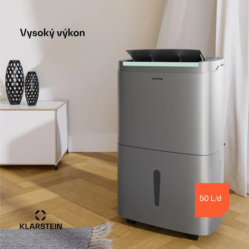Klarstein DryFy Connect 50 odvlhčovač vzduchu, 50 l/den, 45-55 m², ovládání pomocí aplikace, mobilní, nádrž na vodu