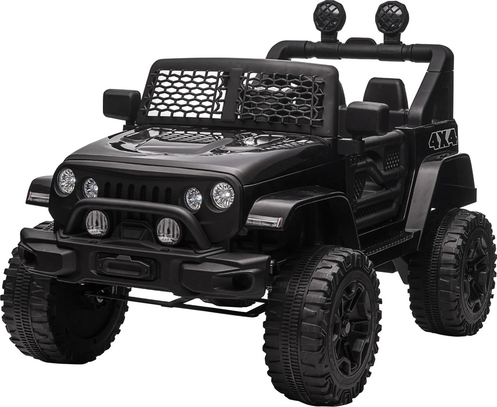 HOMCOM 12V Elektrické 4x4 Auto pro Děti s Dálkovým Ovládáním, Světly a Klaksonem - 3-6 Let - Černé