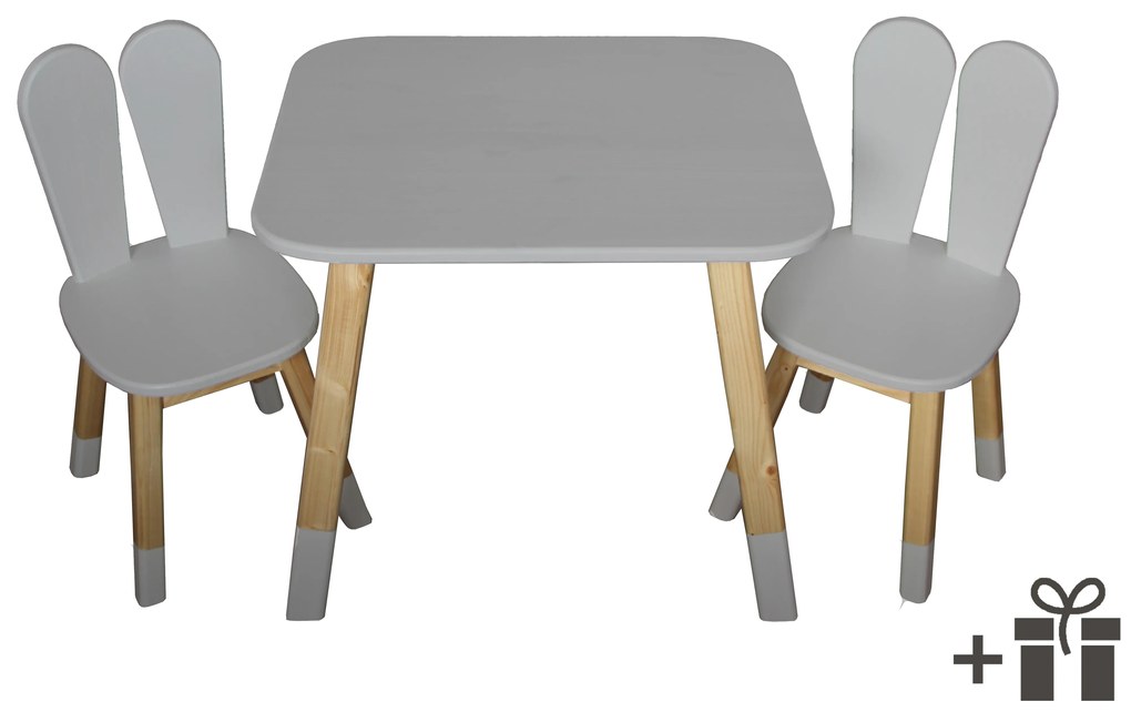 Set dětského nábytku (stoleček + 2 x židlička) ouška + DÁREK barva: světle šedá