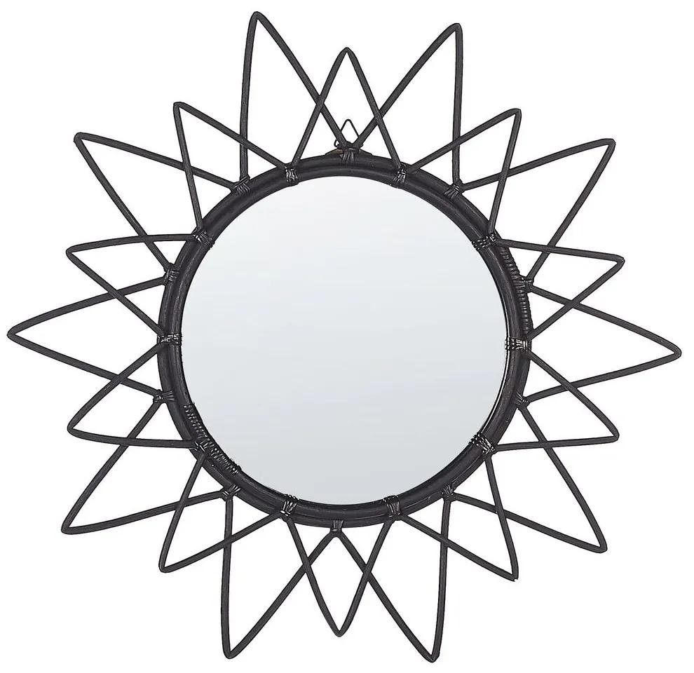 Nástěnné ratanové zrcadlo ⌀ 61 cm černé AROEK Beliani