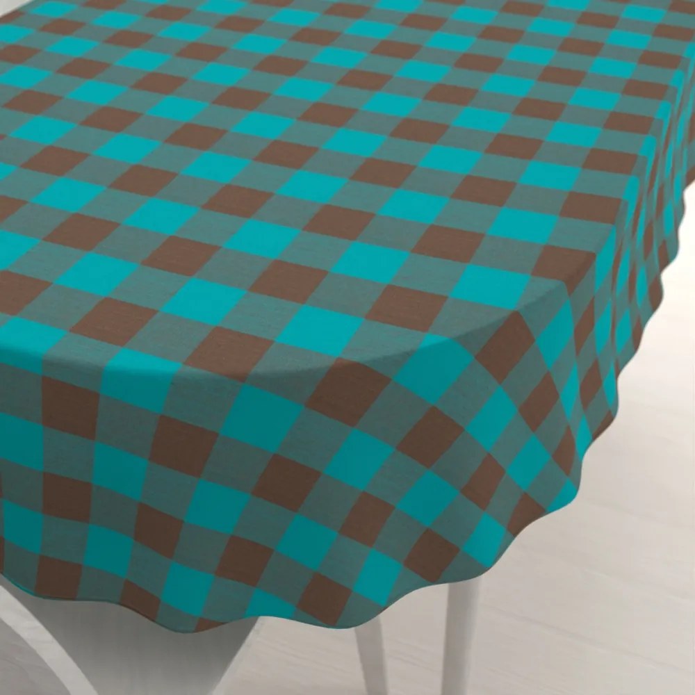 Biante Bavlněný oválný ubrus Olivia OL-018 Tyrkysovo-hnědá kostka velká 100x140 cm