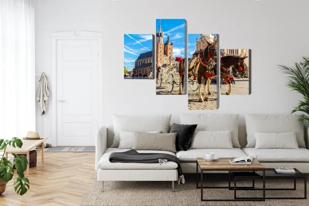 Vícedílný obraz Koňské Povozy Na Náměstí V Krakově Nedostatek Nedostatek Plátno Canvas 240x150