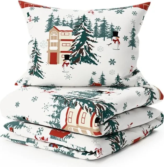 Flanelové povlečení SNOWY HOUSES bílé Rozměr povlečení: 70 x 90 cm | 140 x 220 cm