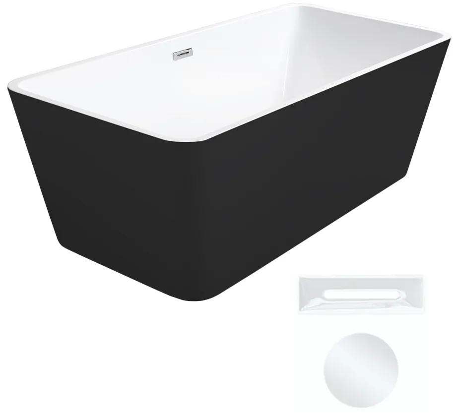 Besco Akrylátová volně stojící vana Evita BW 160x80 Barva: Bílá/černá, Rozměry (cm): 160x80, Typ a barva výpustě: Click-Clack s přepadem, bílá