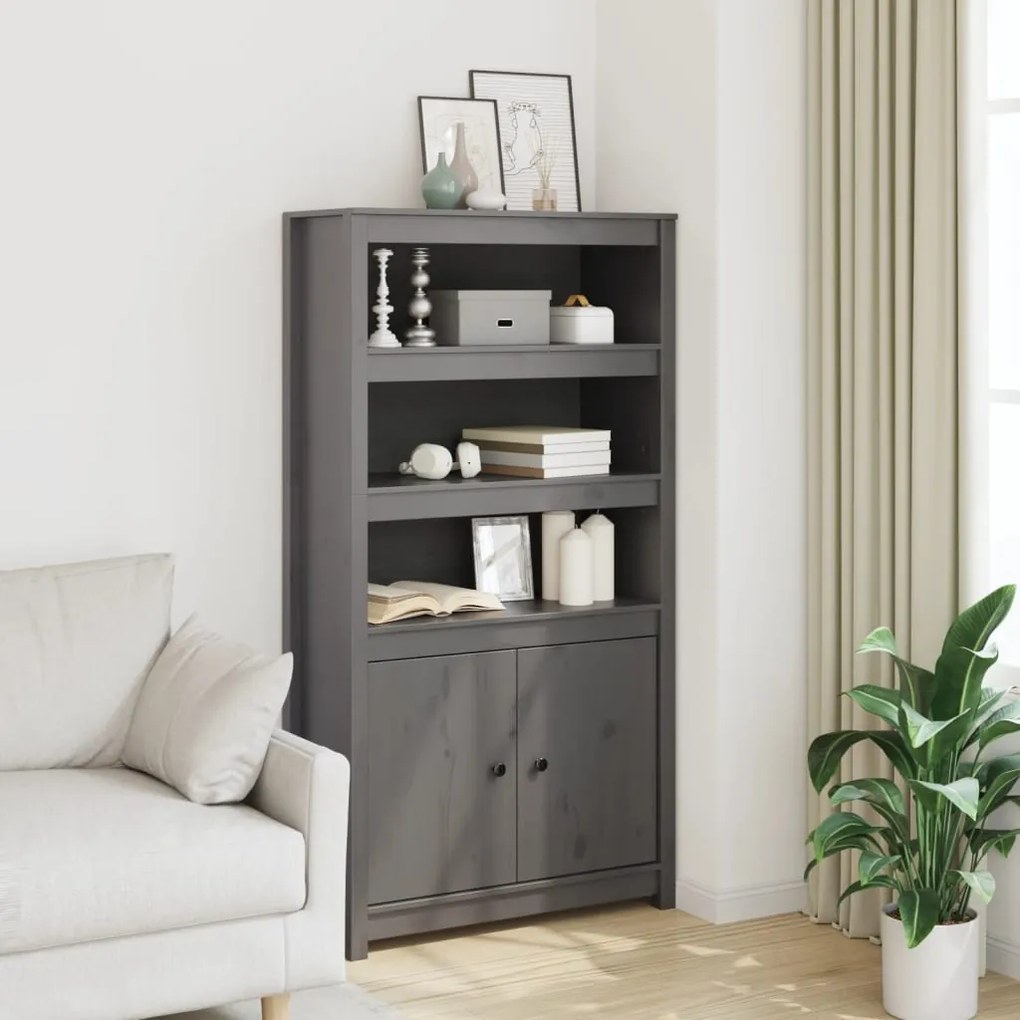 Skříň highboard šedá 80 x 35 x 154 cm masivní borové dřevo