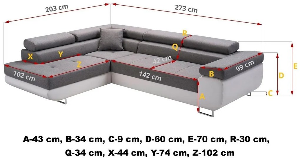 Casarredo - Komfort nábytek Rohová sedací souprava ADRIANA rozkládací s úložným prostorem, Monolith 97/Monolith 84 | Umístění rohu: roh na levé straně