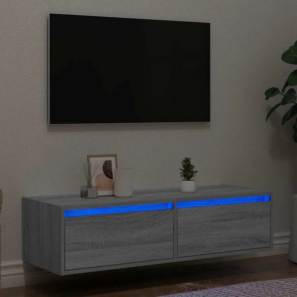 TV skříňka s LED osvětlením šedý sonoma 100X35,5x25 cm