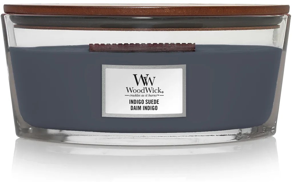 WoodWick – svíčka Indigo Suede (Modrý semiš), 453 g