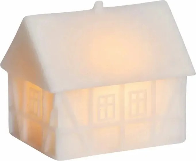 LED svítící Kodaňský hrázděný domeček, 9 × 6 × 8 cm, voskový, teple bílá, bílý,