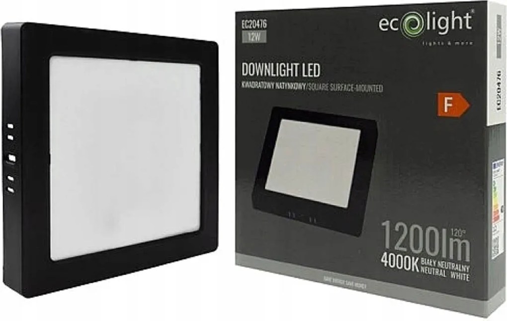 LED přisazený stropní panel – čtverec, 12 W, 1200 lm, černý