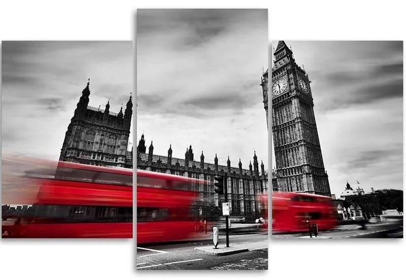Obraz na plátně třídílný Červený londýnský autobus - 90x60 cm