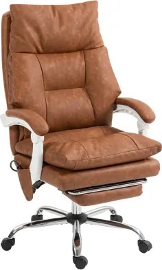 HOMCOM ergonomická kancelářská židle, kancelářské křeslo z PU, nafukovací bederní opěrka, sklopná opěradlo, výškově nastavitelné, hnědá