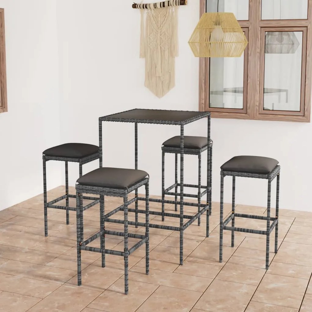 5dílný zahradní barový set s poduškami polyratan šedý 3064821