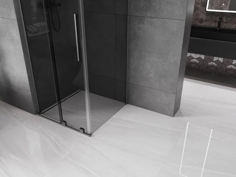 Mexen Velar L, sprchový kout s posuvnými dveřmi 100 x 100 cm, 8mm šedé sklo, grafit broušený, 871-100-100-43-66