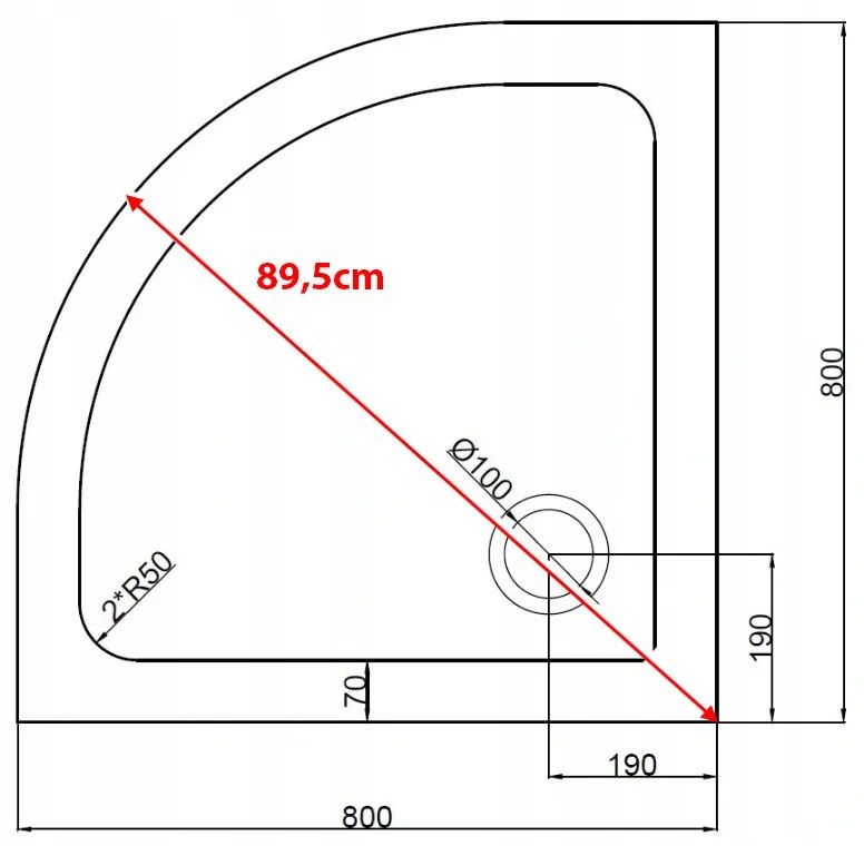 BPS-koupelny Čtvrtkruhová akrylátová sprchová vanička HYD-RSV-ST01A 80x80 bílá