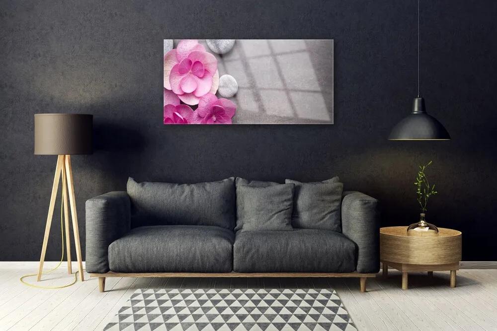 Obraz na skle Květiny Kameny Zen Lázně 100x50 cm
