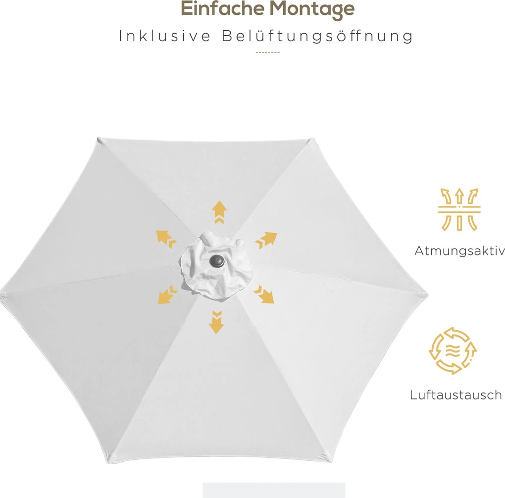 Outsunny Hliníkový Zahradní Slunečník Ø260x235 cm Sklopný Zahradní Parasol s Kličkou a 6 Kovovými Tyčemi pro Venkovní Terasu a Balkon Krémový