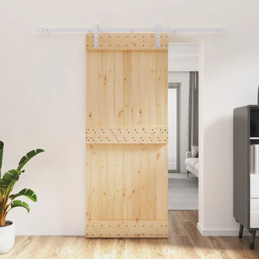 Posuvné Dveře S Kováním 85 X 210 Cm Masivní Borové Dřevo
