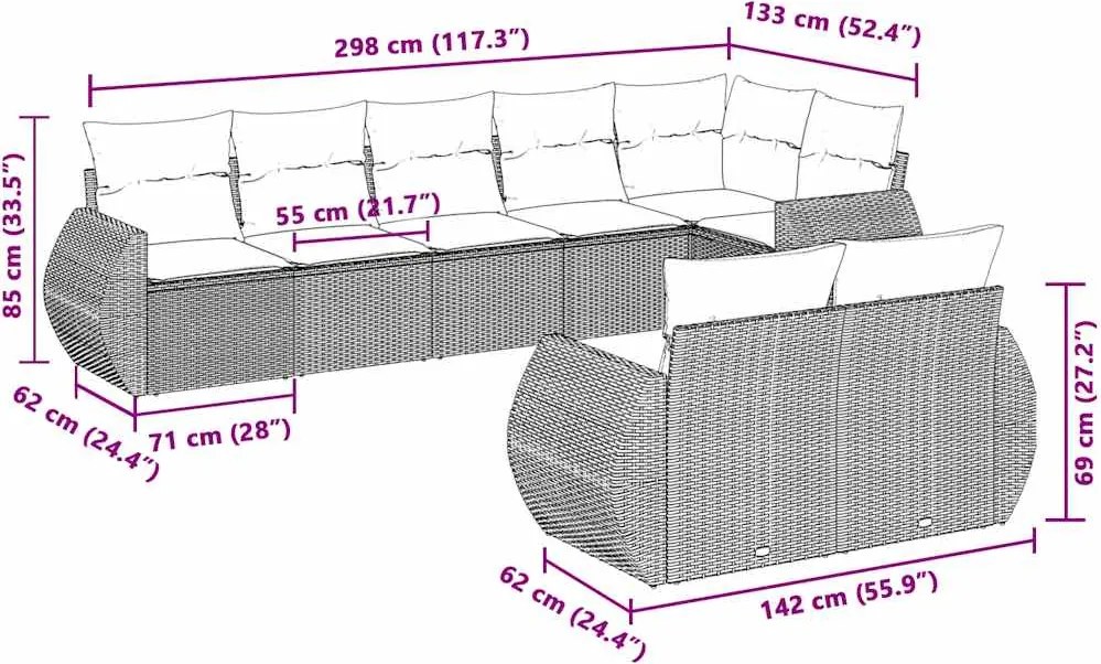 8dílná zahradní sedací souprava a podušky světle šedá polyratan 3221621