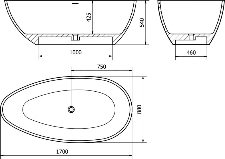 Mexen Imola, volně stojící vana z konglomerátu 170 x 88 cm, betonová matná, 57281708561
