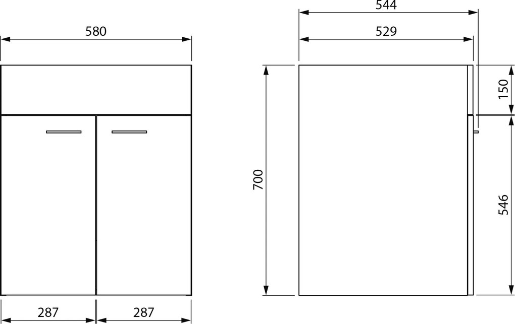 Aqualine Aqualine, Skříňka pod výlevku 58x70x52, 8cm, bílá, 57037