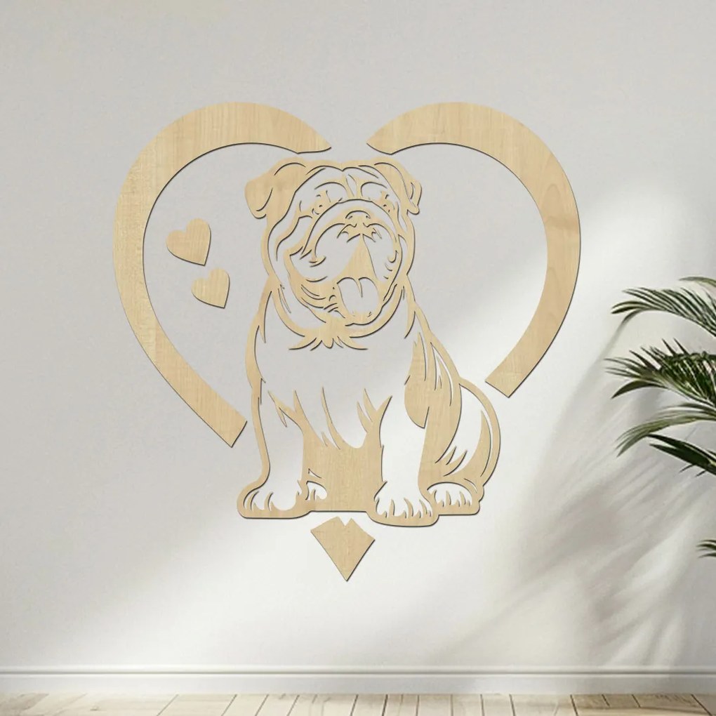 dřevo života Dřevěná dekorace Anglického Buldoka v srdci Zvolte rozměr (cm): 60x59, Zvolte barvu dekoru: Černá