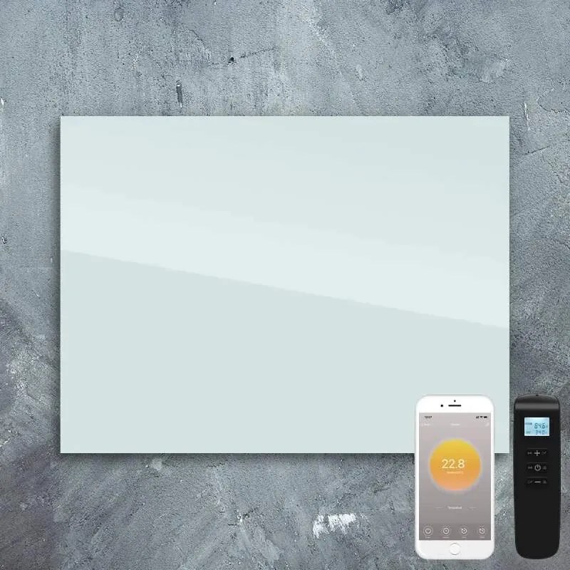 ByeCold | Skleněný bílý infrapanel | 450W | 80x60 cm | WiFi termostat | Dálkový ovladač | Výhřevnost 8m² | IGT2-G0806W
