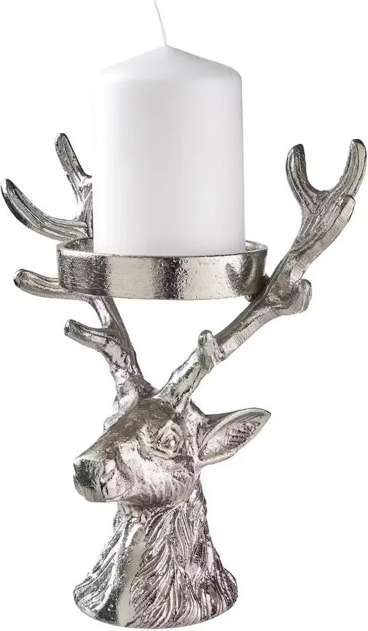 OH MY DEER Svícen na sloupovou svíčku - stříbrná