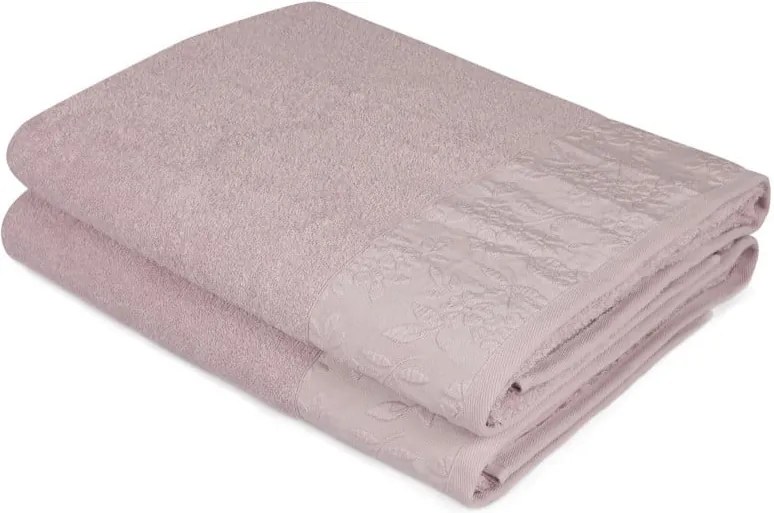 Sada 2 světle fialových ručníků z čisté bavlny, 90 x 150 cm