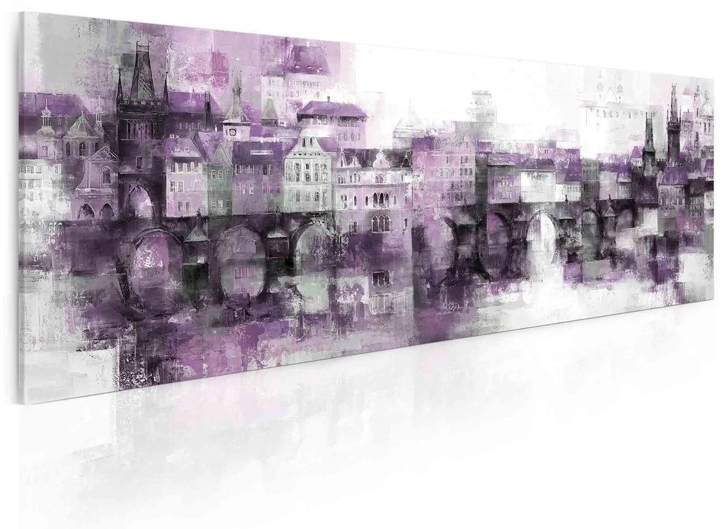 Obraz snové pražské panoráma - fialové Velikost (šířka x výška): 200x80 cm
