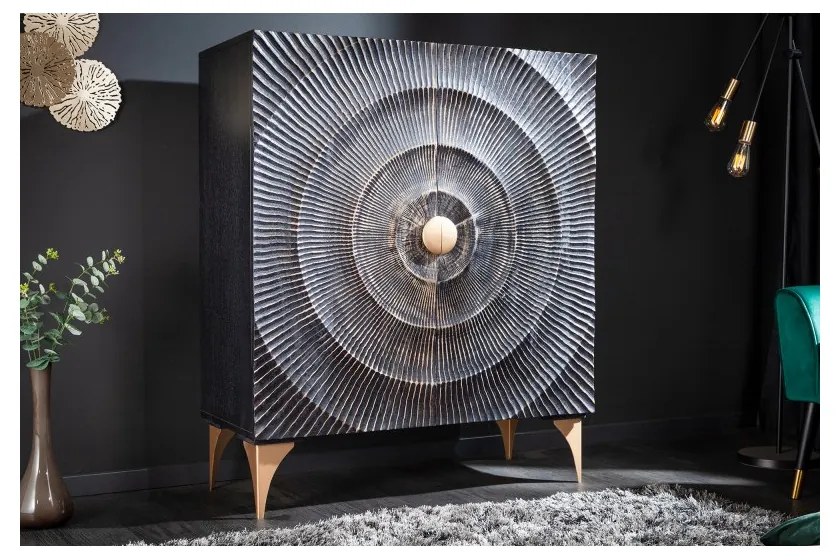 Massive home | Designová vysoká komoda Black Golden Sunset 120cm