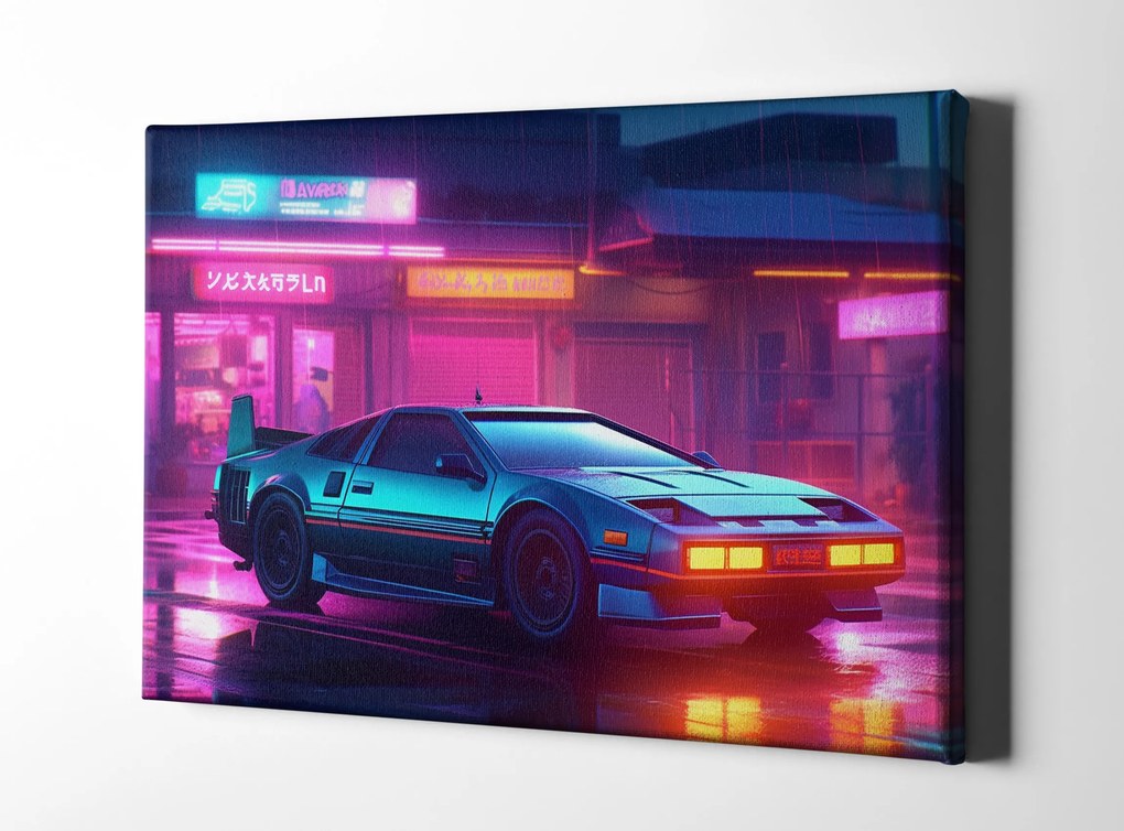 Obraz na plátně - Retrowave auto na ulici FeelHappy.cz Velikost obrazu: 40 x 30 cm