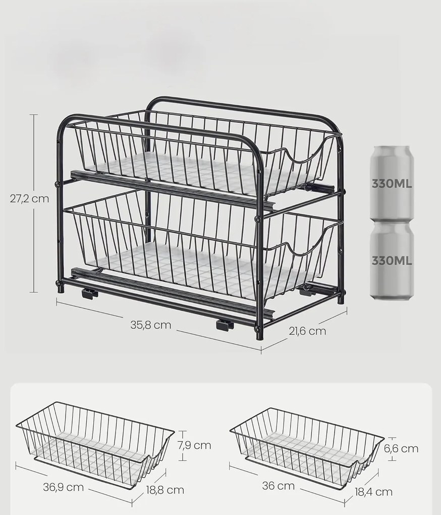 Sada 2 ks kuchyňských organizérů Goody 35 cm černá
