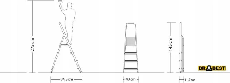 Hliníkové schůdky 4 stupně jednostranné DRABEST ALD4 PRO