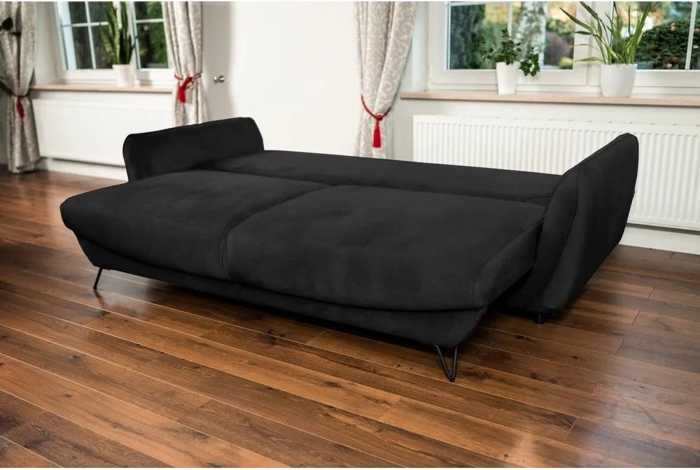 Černá žinylková rozkládací/s úložným prostorem pohovka 236 cm Silva – ELTAP